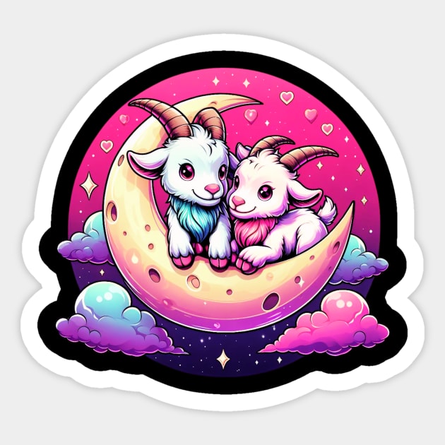 Valentine Goat Couple on Moon - Valentine Goat - Sticker | TeePublic